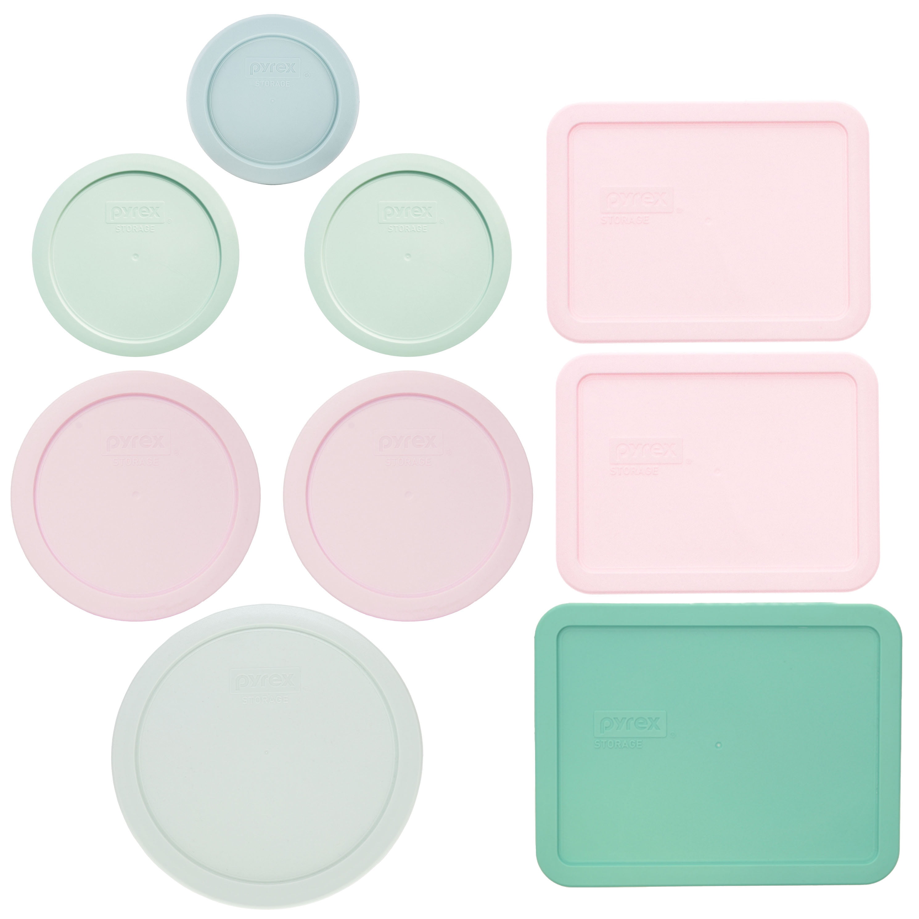 Pyrex 9-Piece Plastic Lid Bundle in Soft Light Colors for 1, 2, 3, 4, 6 ...
