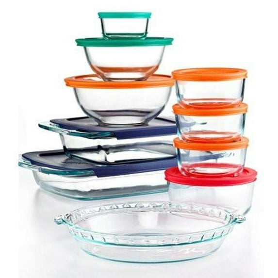 Pyrex Bake and Store 19 Piece Food Storage Container Set with Colored ...