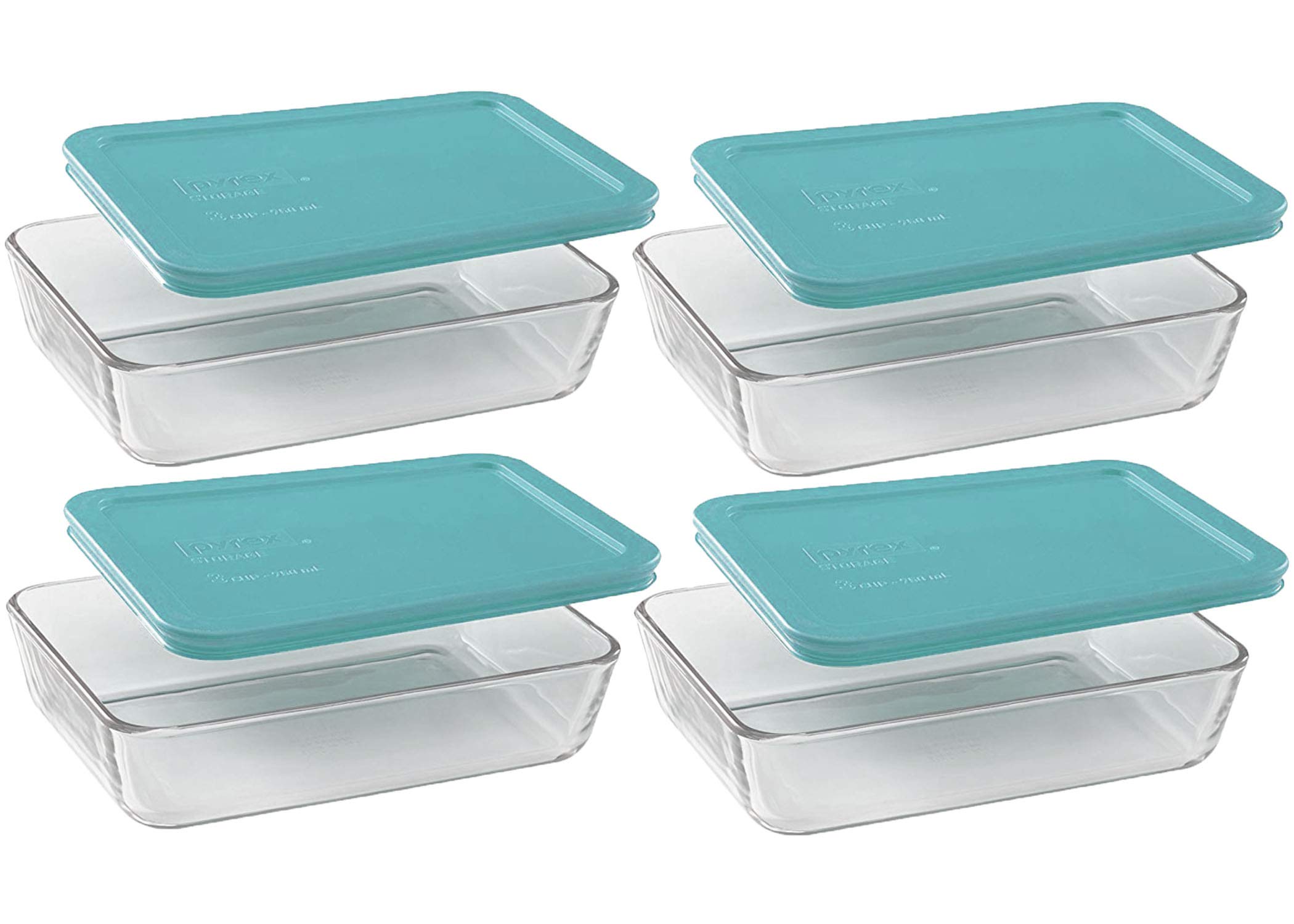 Pyrex Basics Clear Glass Food Storage Dishes, 4 (3-Cup) Oblong Dishes ...