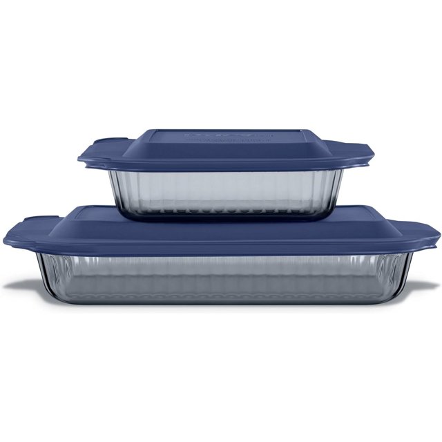 Pyrex Colors (2-Pack, Full Set) Tinted Glass Baking Dish with BPA-Free ...