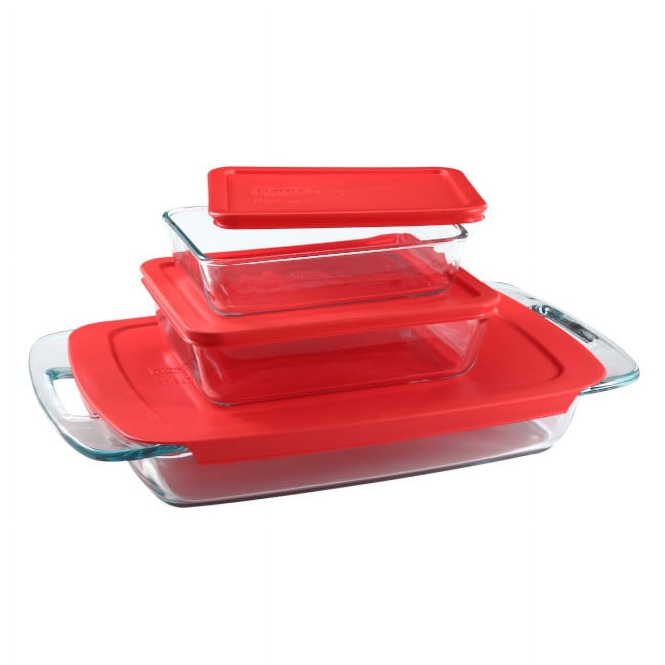 Pyrex 6 Piece Rectangular Storage Value Pack with Red Plastic Covers ...