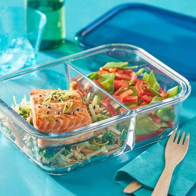 Pyrex Mealbox 4-Cup Divided Glass Food Storage Container With Turquoise ...