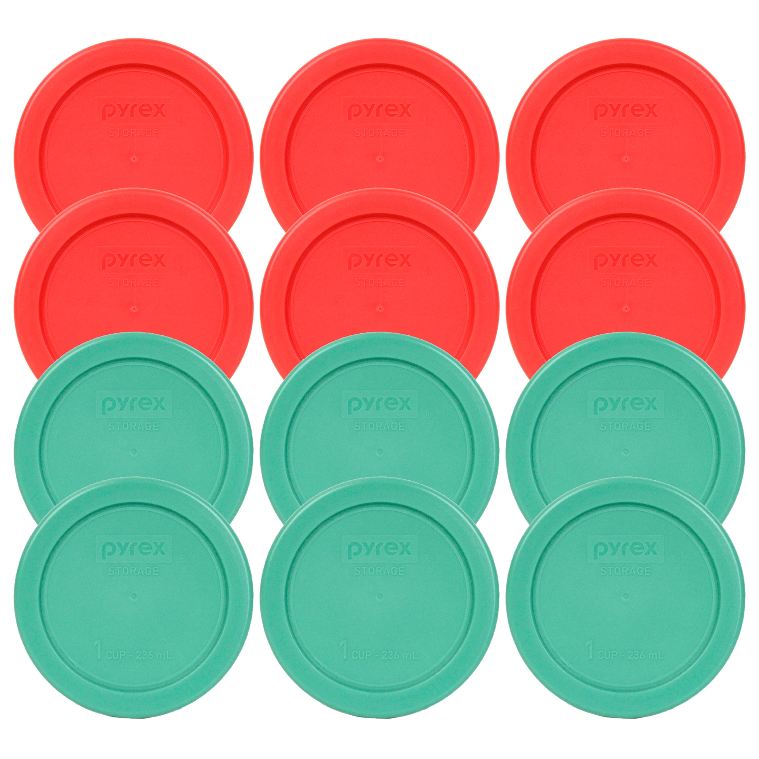 Pyrex Replacement Lid (12-Pack) 7202-PC 1-Cup Round Lids in Red & Green ...