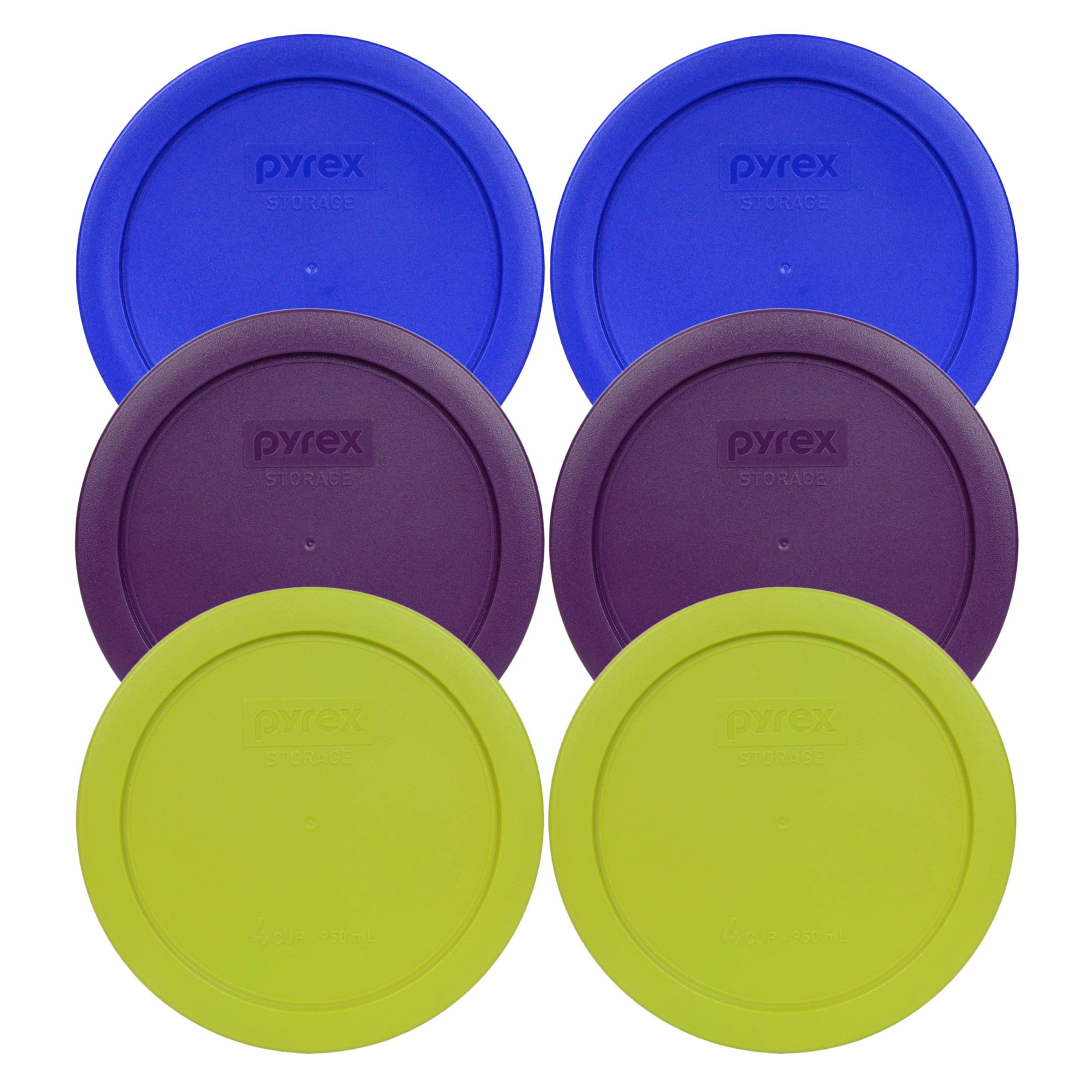 Pyrex Replacement Lid 7201-PC Set with 6 Colorful Plastic Covers for 4 ...