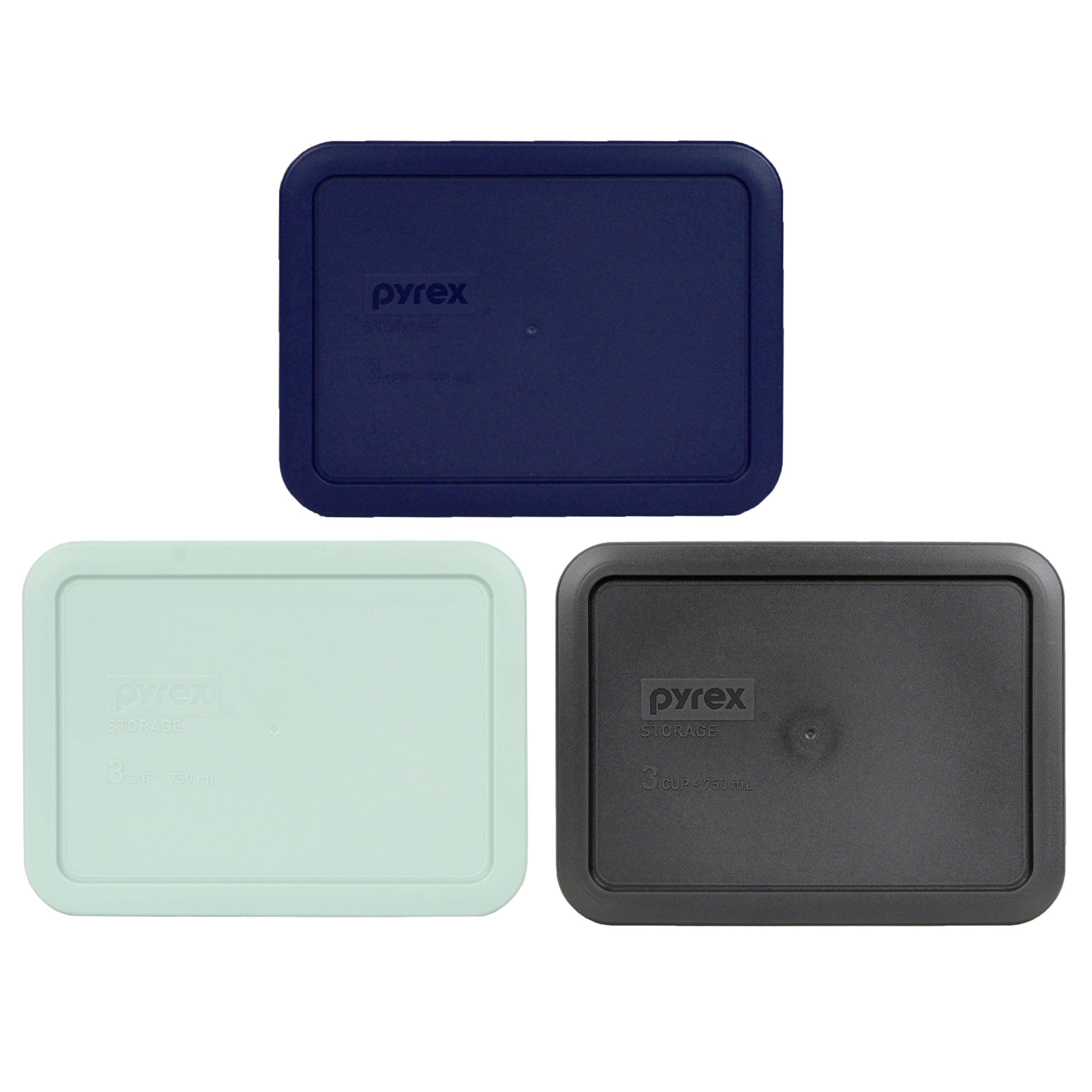 Pyrex 7210-PC Replacement Lid 3-Pack in Dark Blue, Muddy Aqua, Charcoal ...