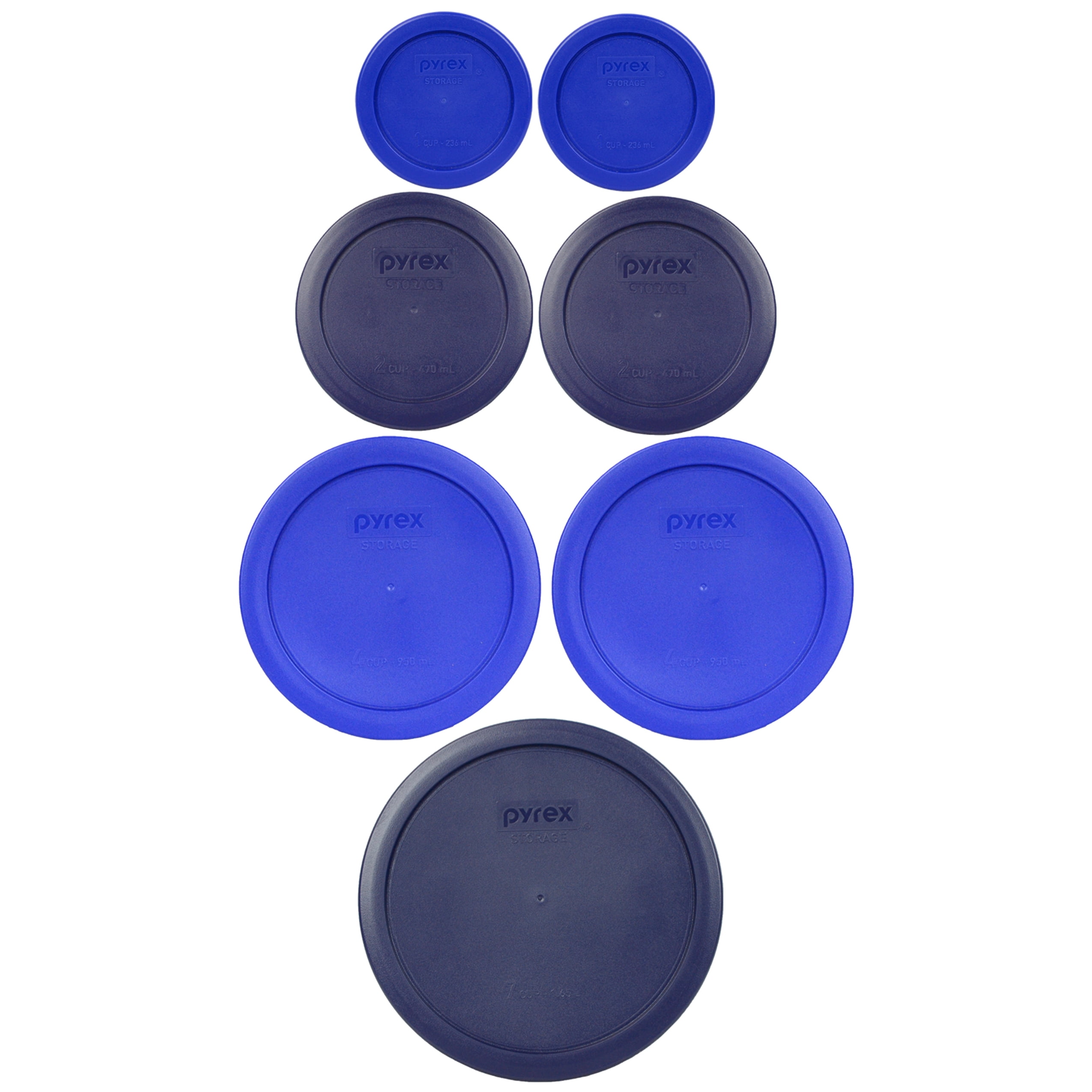 Pyrex Replacement Lids (2) 7202-PC Cobalt Blue 1 Cup & (2) 7200-PC Dark ...