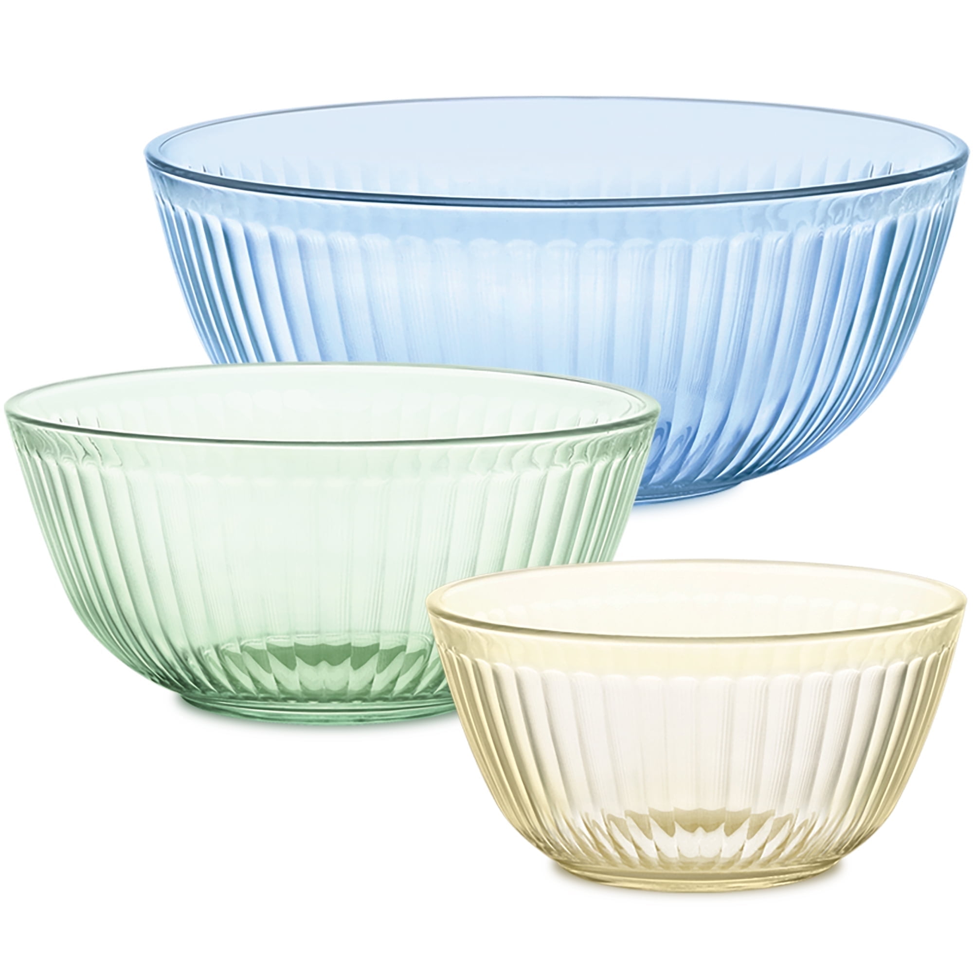 Pyrex 3-Piece Glass Mixing Bowl Set, Sizes: 1.3qt Amber, 2.3qt Green, 4 ...