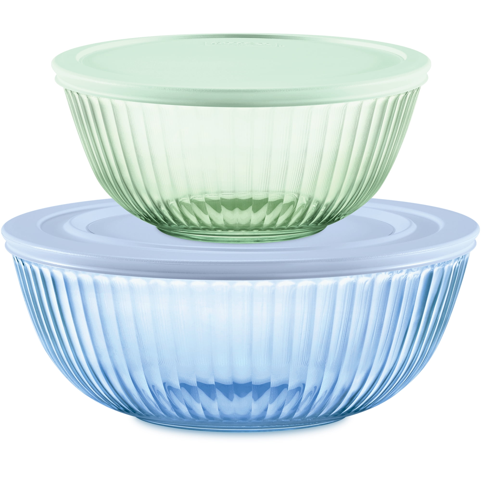 Pyrex Sculpted Tinted 4-Piece Glass Mixing Bowl Set with Airtight ...