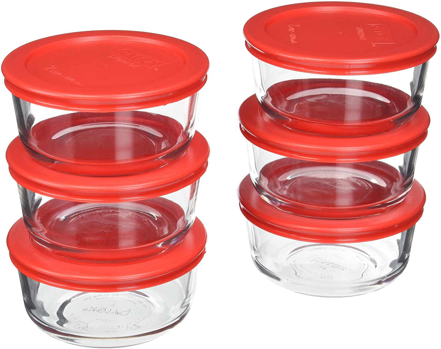 Pyrex 2-Cup Glass Food Storage Containers with Red Lids (6-Pack ...