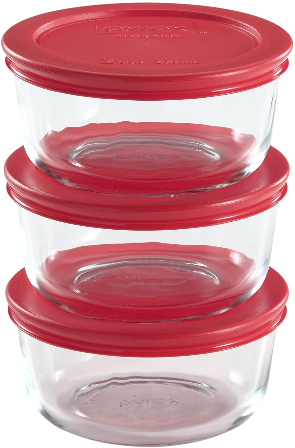 Pyrex Simply Store 7200 2-Cup Glass Storage Bowls and 7200-PC Red ...