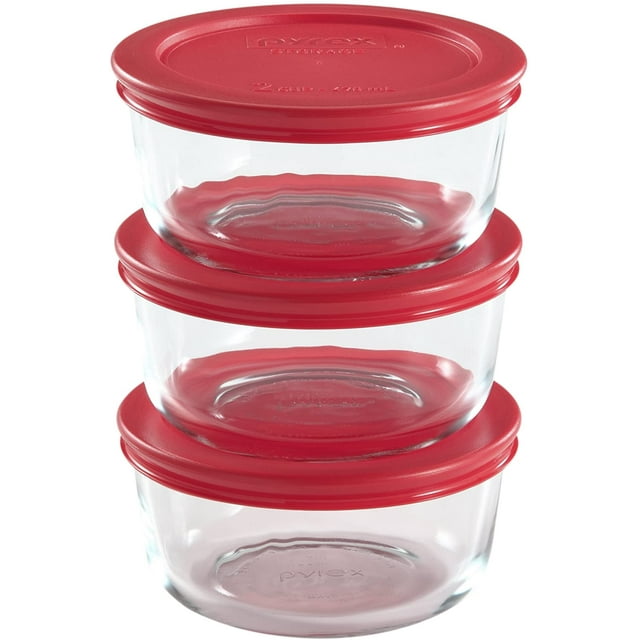 Pyrex Simply Store 7200 2-Cup Glass Storage Bowls and 7200-PC Red ...