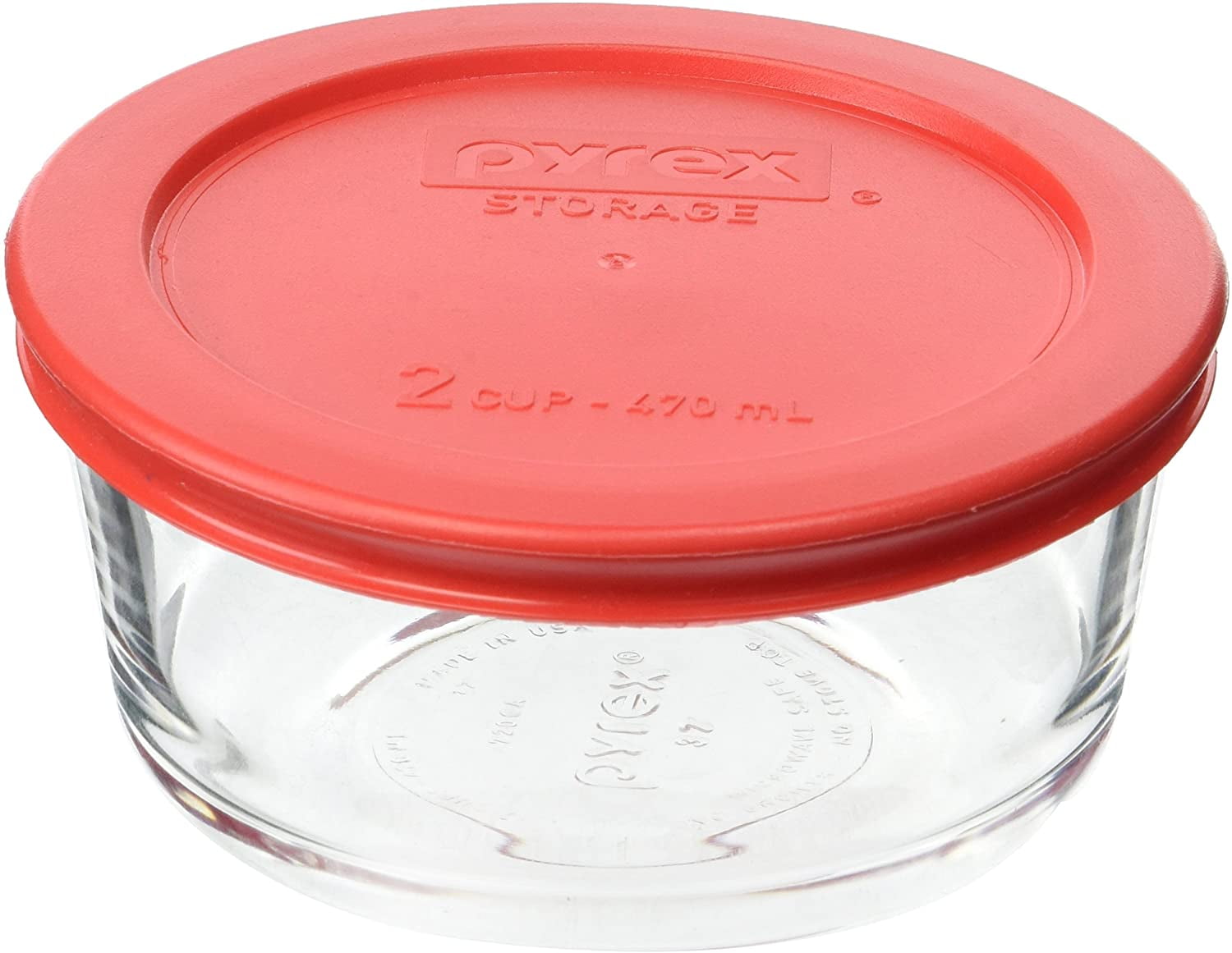 Pyrex Simply Store 7200 Glass 2-Cup Food Storage Bowl and 7200-PC Red ...