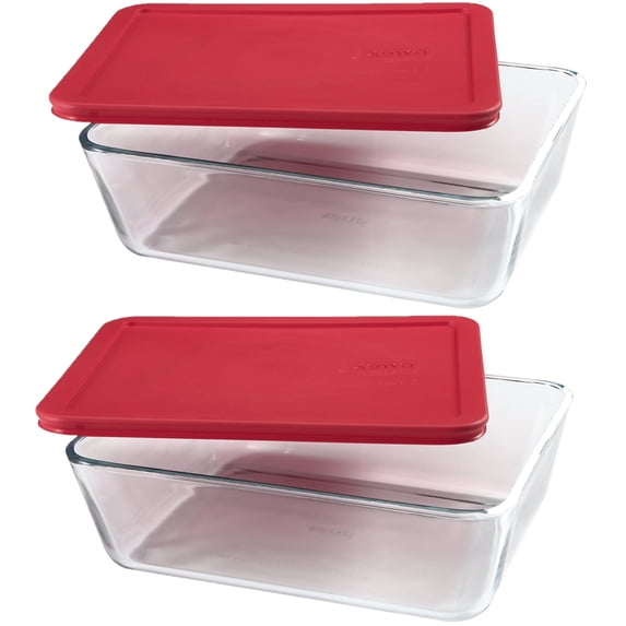 Pyrex 11-Cup Rectangular Glass Food Storage Dish, BPA-Free Lid, 2-Pack ...