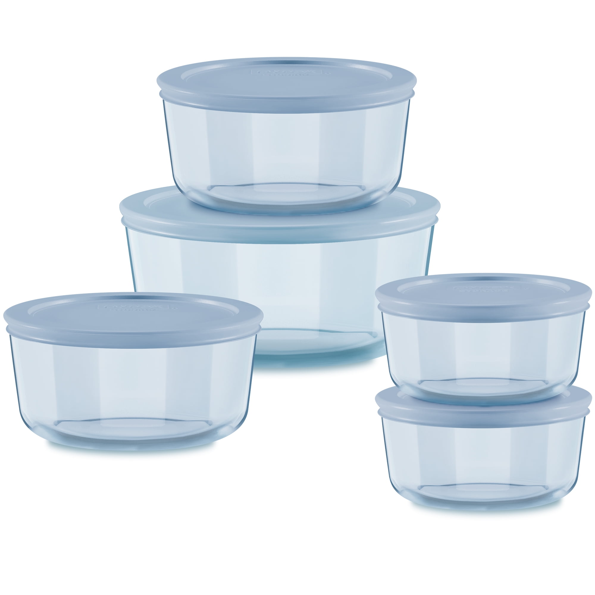 Pyrex 10-Piece Blue Round Glass Containers - Oven Safe Food Storage Set ...