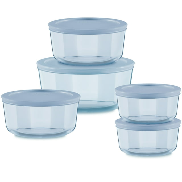 Pyrex 10-Piece Blue Round Glass Containers - Oven Safe Food Storage Set ...