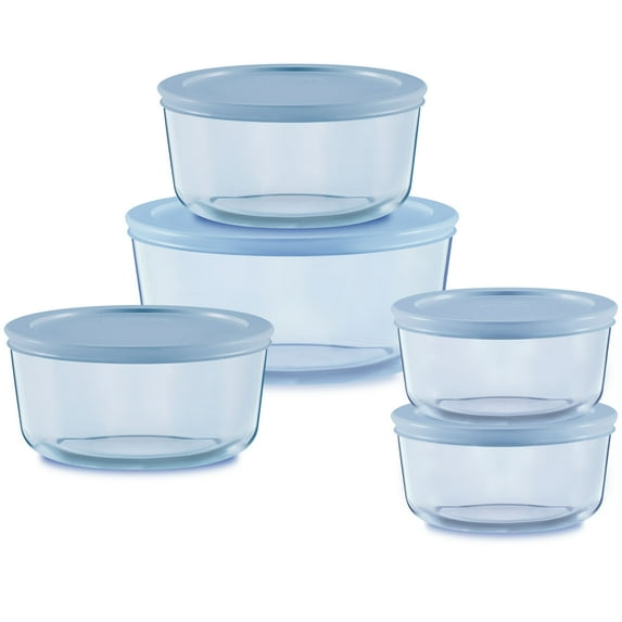 Pyrex Glass Storage Set 10-Piece Tinted Round Containers with Airtight ...