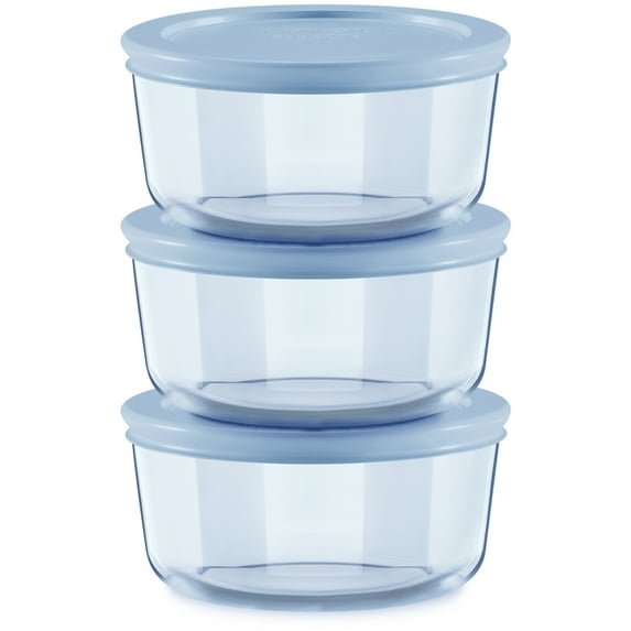 Pyrex 6-Piece Round Glass Storage Set, Blue, 2-Cup Containers with ...