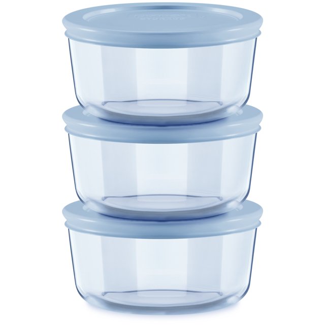 Pyrex 6-Piece Round Glass Storage Set, Blue, 2-Cup Containers with ...