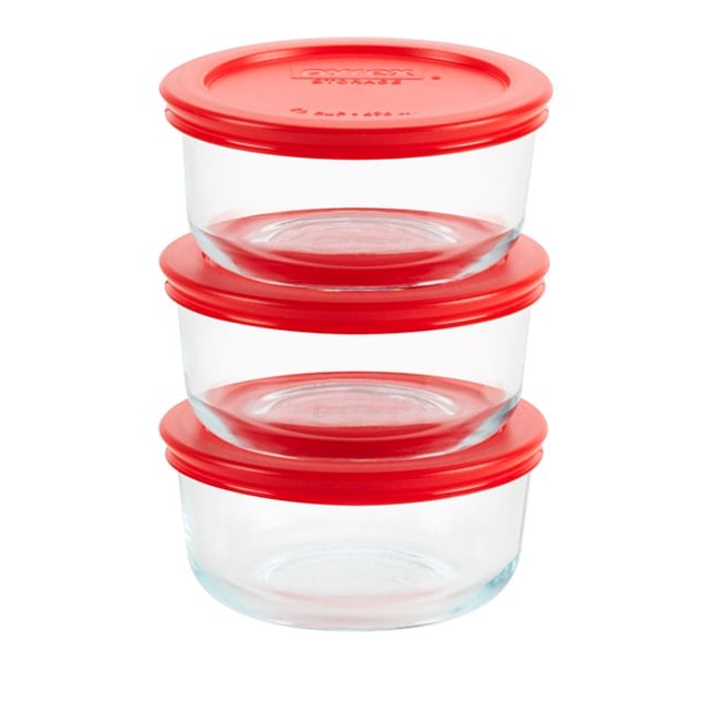 Pyrex Simply Store 2-Cup Glass Food Storage Container, Round, Set of 3 ...