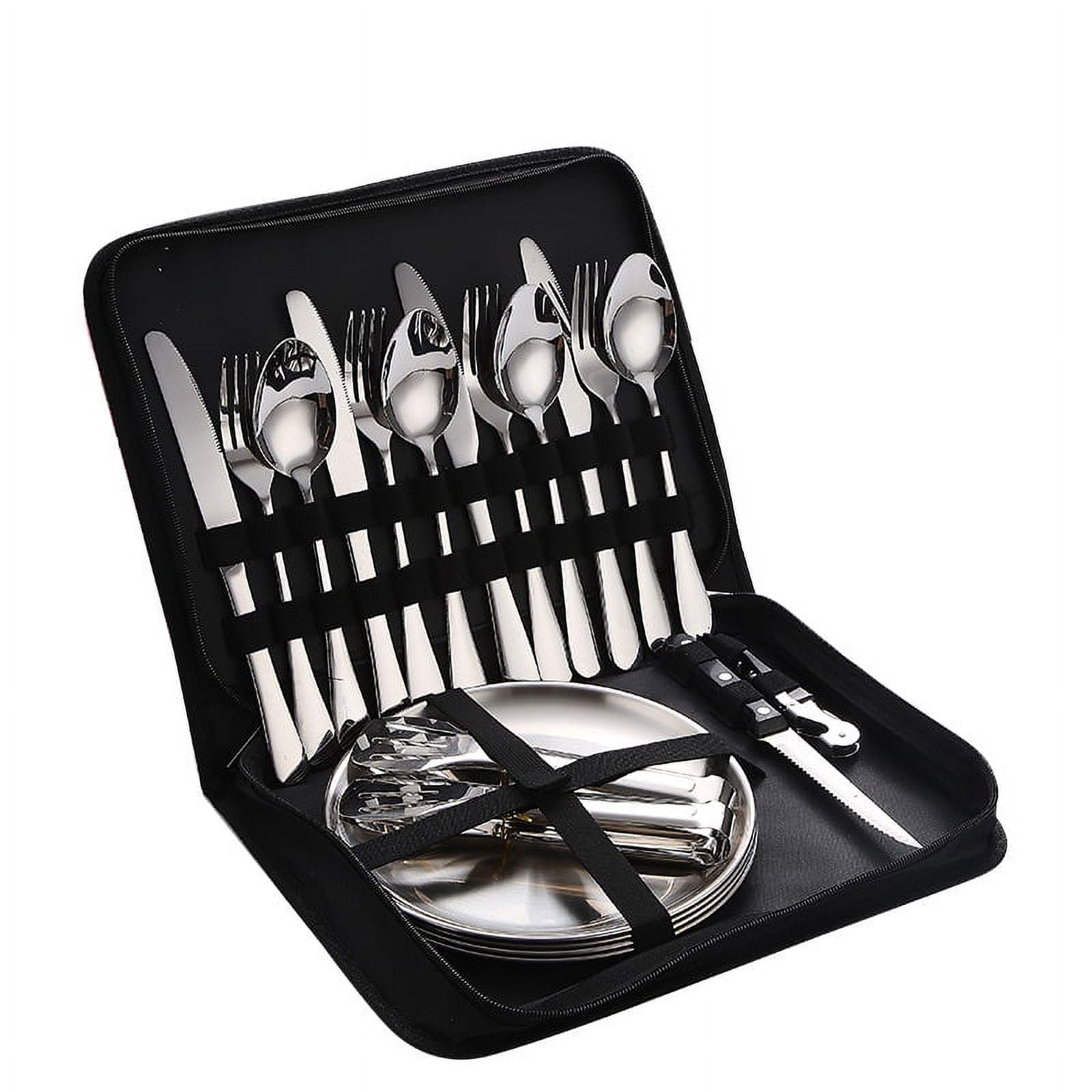 Pysona 4 person stainless steel outdoor portable tableware set camping ...