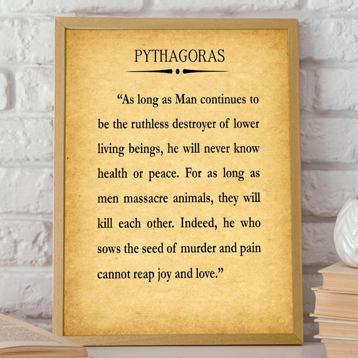 Pythagoras Vegan Quote Vegetarian Poster ,Decor For Living Room Bedroom ...