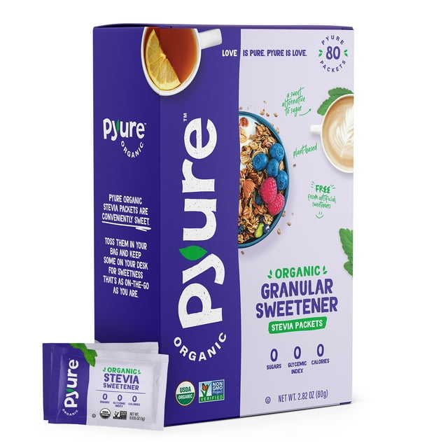 Pyure Organic Stevia Granular Sweetener Packets, 80 count, 2.82 oz ...
