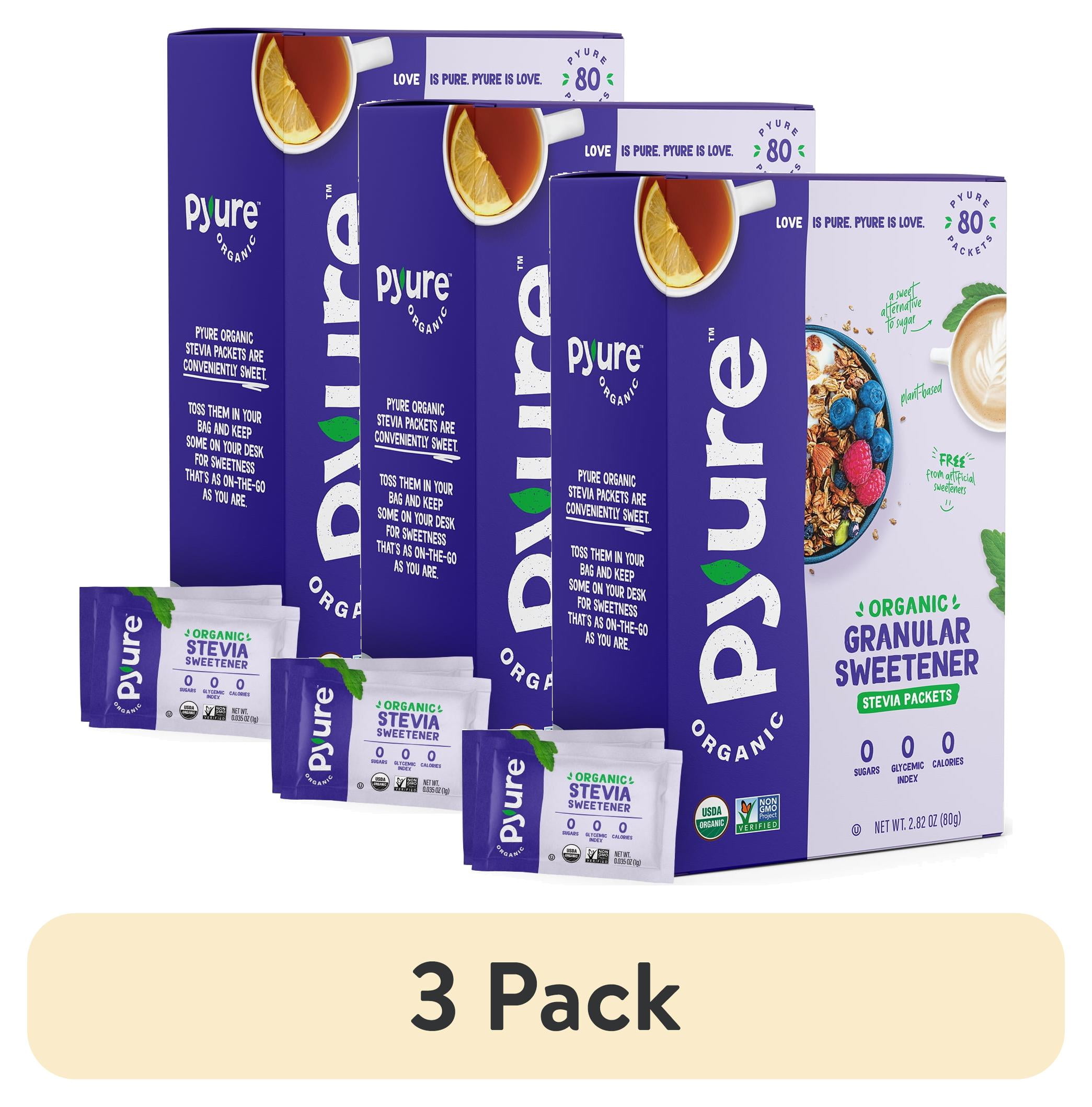 (3 pack) Pyure Organic Stevia Granular Sweetener Packets, 80 count, 2. ...