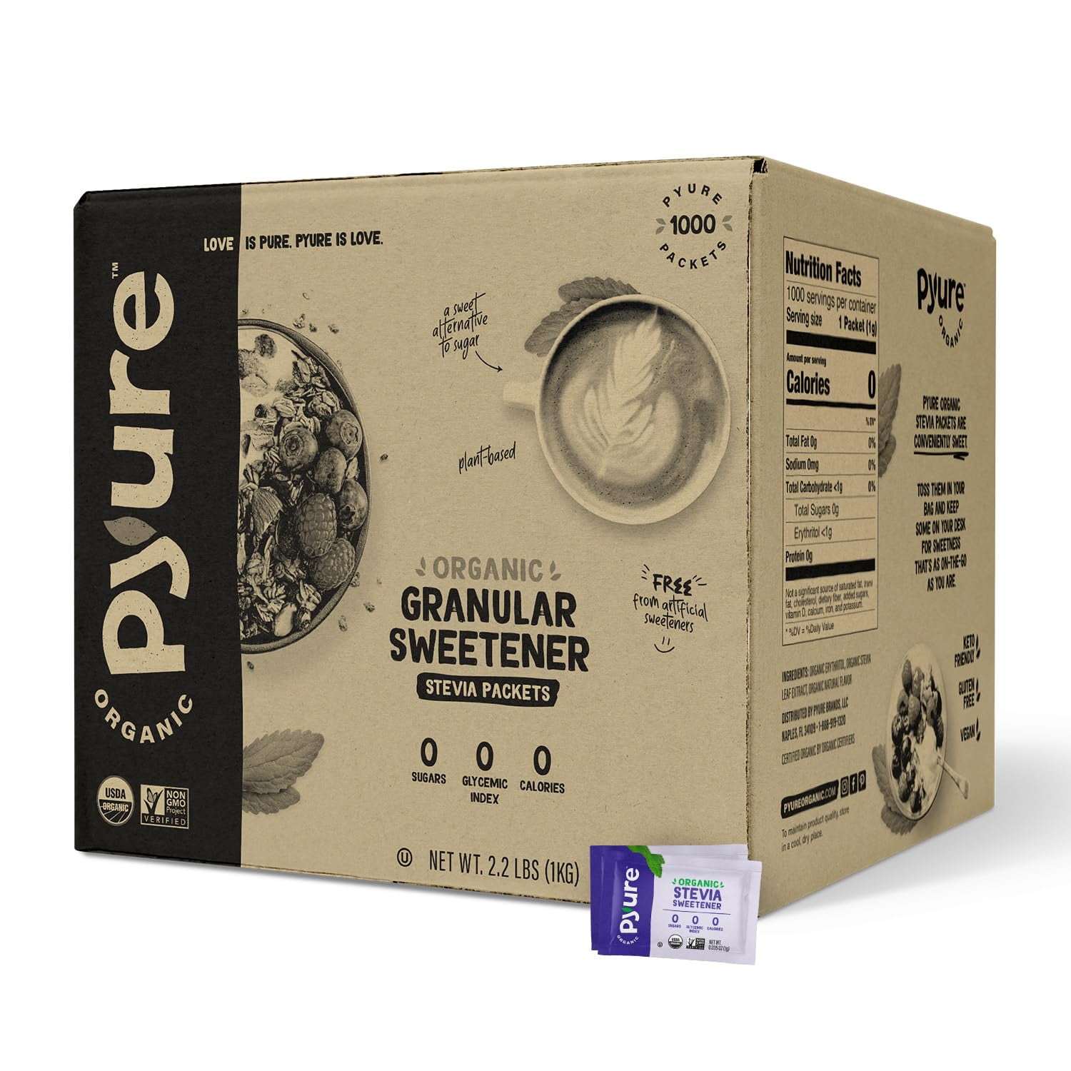 Pyure Organic Stevia Packets | Granulated COC1Packets - White ...