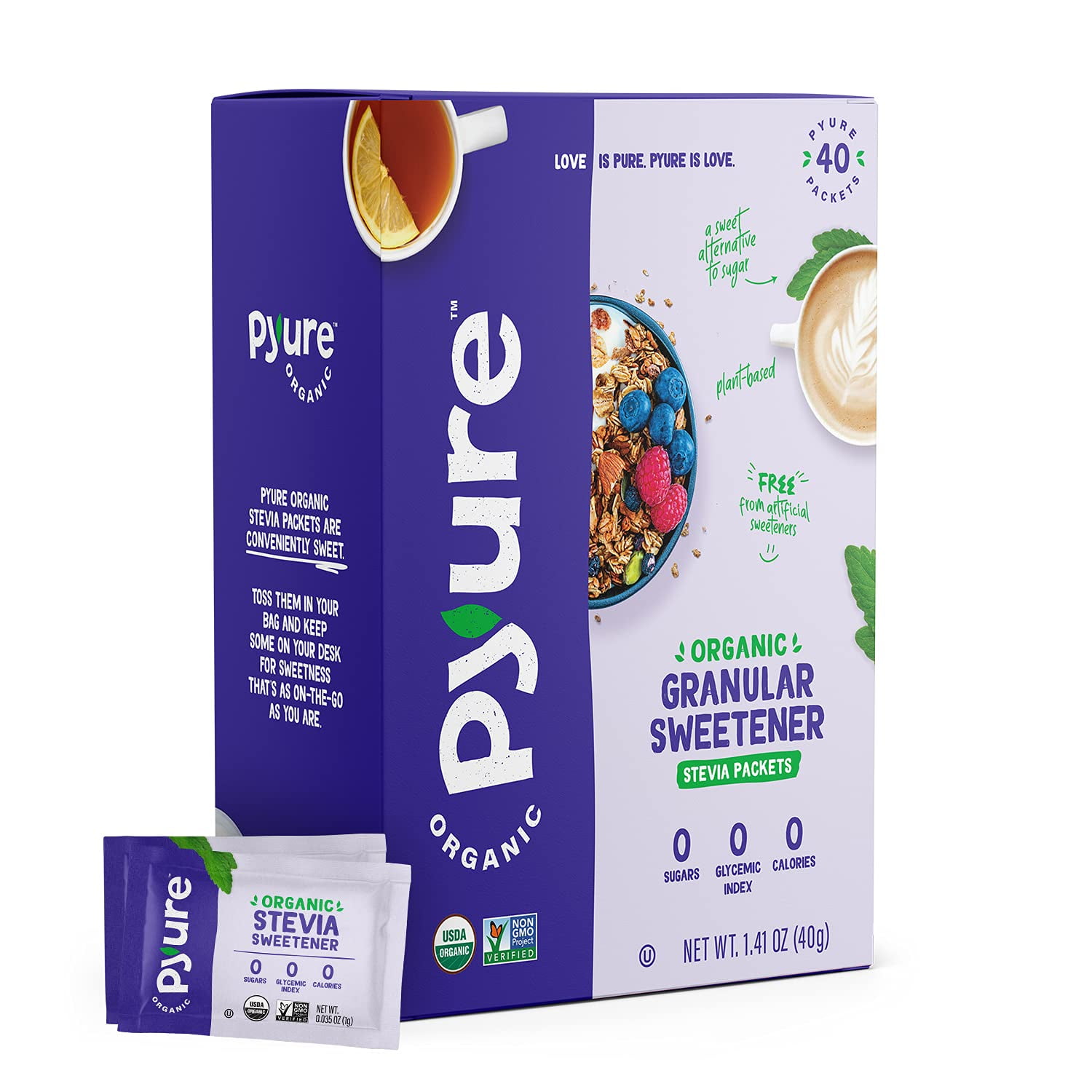 Pyure Organic Stevia Packets JKF25 | Zero Calorie Sweetener and Baking ...