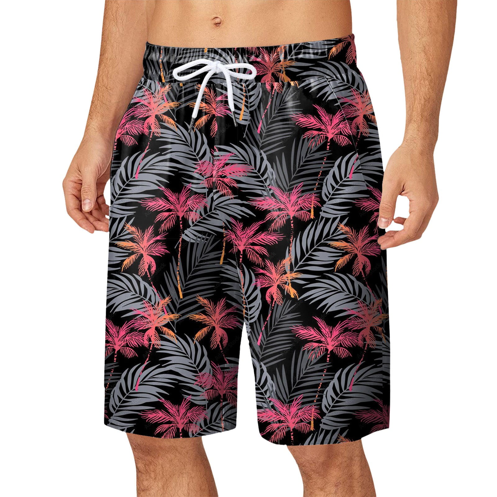 Pzocapte Fourth of July Board Shorts Men's Black Mens Swim Pants Tropical Hawaii Print Relaxed ...