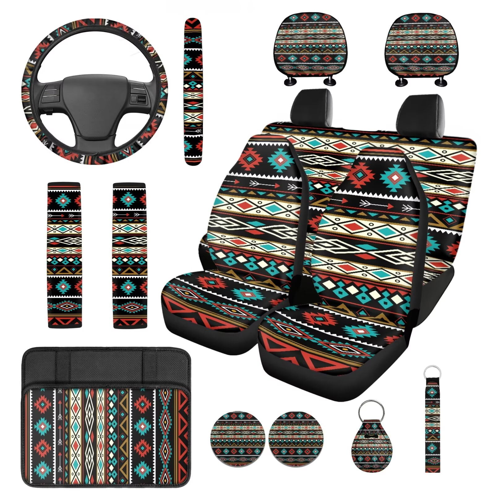 Pzuqiu 14 Pcs Tribal Aztec Interior Covers Easy Install Front Saddle ...