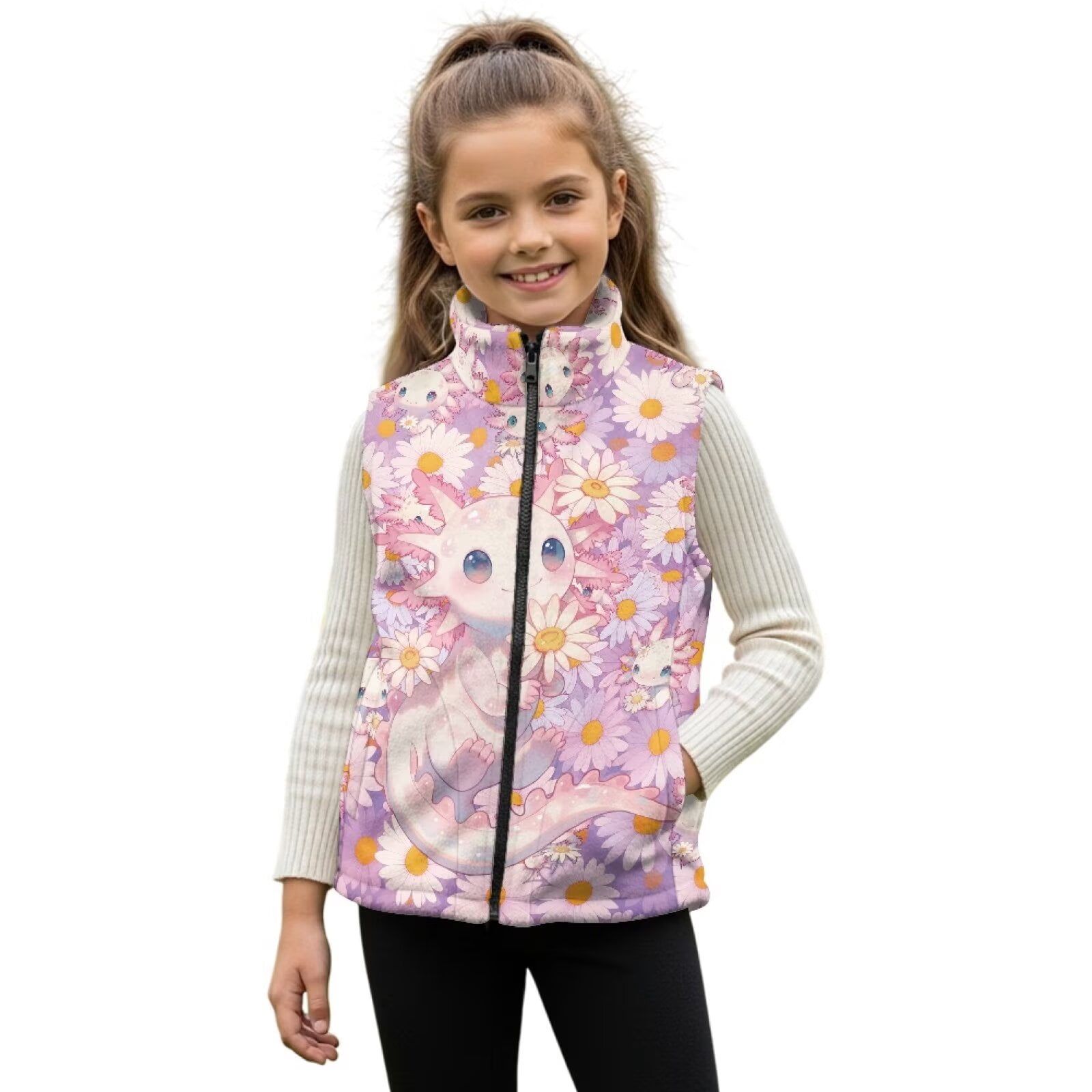 Pzuqiu Axolotl Kids Zip Up Vest Casual Clothes for Girls 7-8 Breathable ...