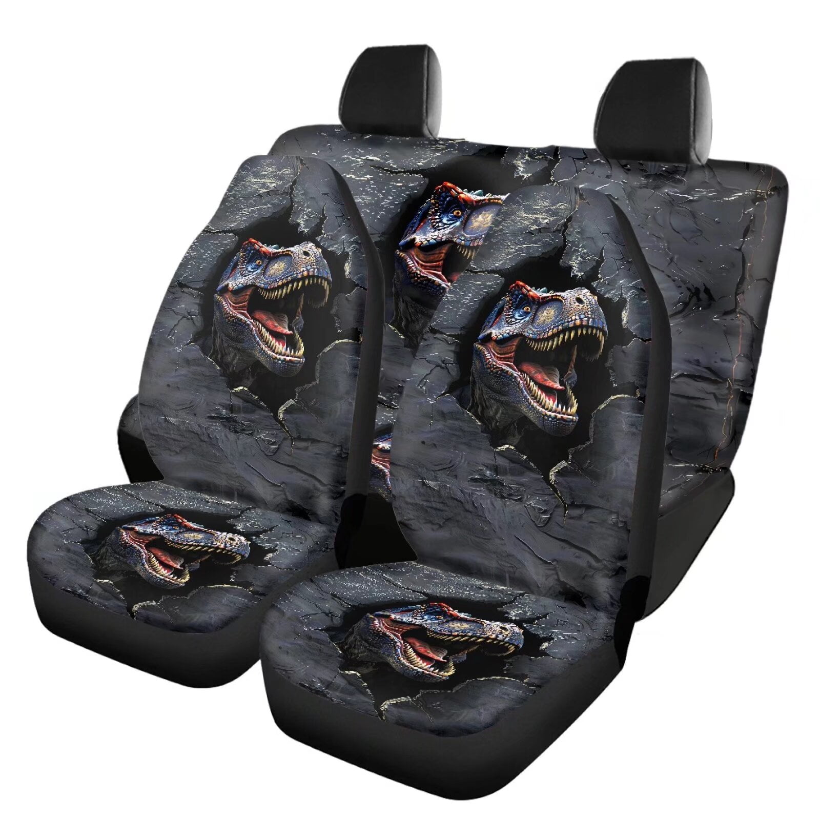 Pzuqiu Black Dinosaur Car Accessories Set Front and Rear Seat Cover Set ...