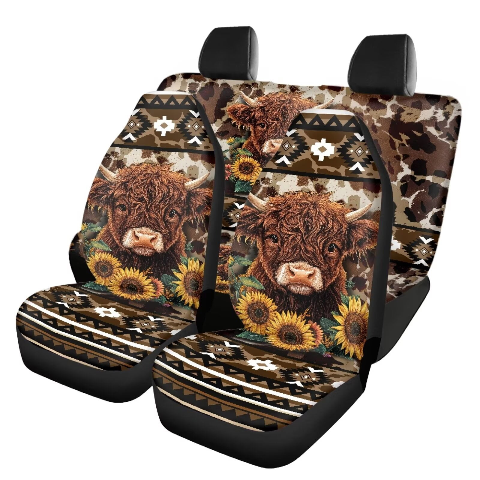 Pzuqiu Brown Aztec Cow Automotive Seat Covers Washable Driver Seat ...