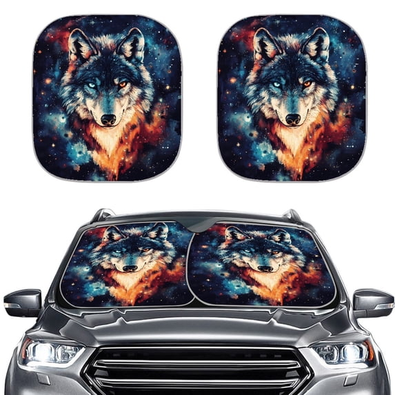 Pzuqiu Car Front Windshield Sun Shade with Galaxy Wolf Pattern, Car ...