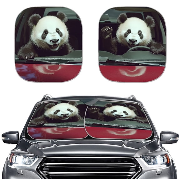 Pzuqiu Car Sun Shade with Cute Panda Pattern, 2 Pack Front Windows ...