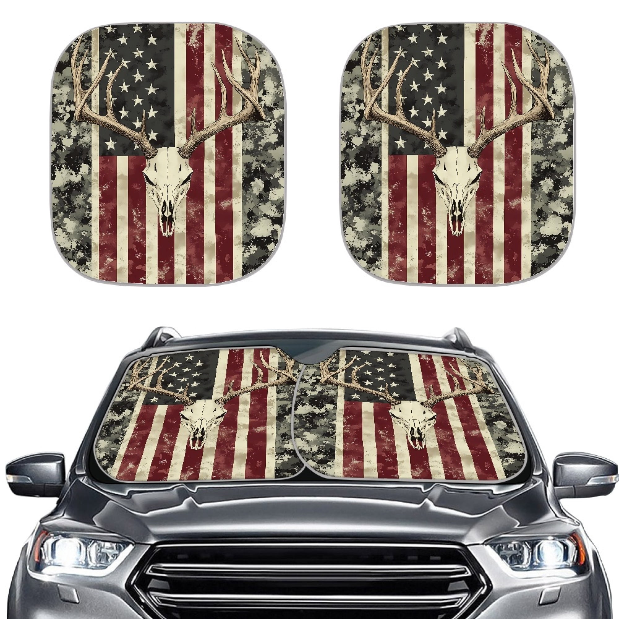 Pzuqiu Car Sun Shade with Deer Skull Flag, Foldable Auto Sun Shade for ...