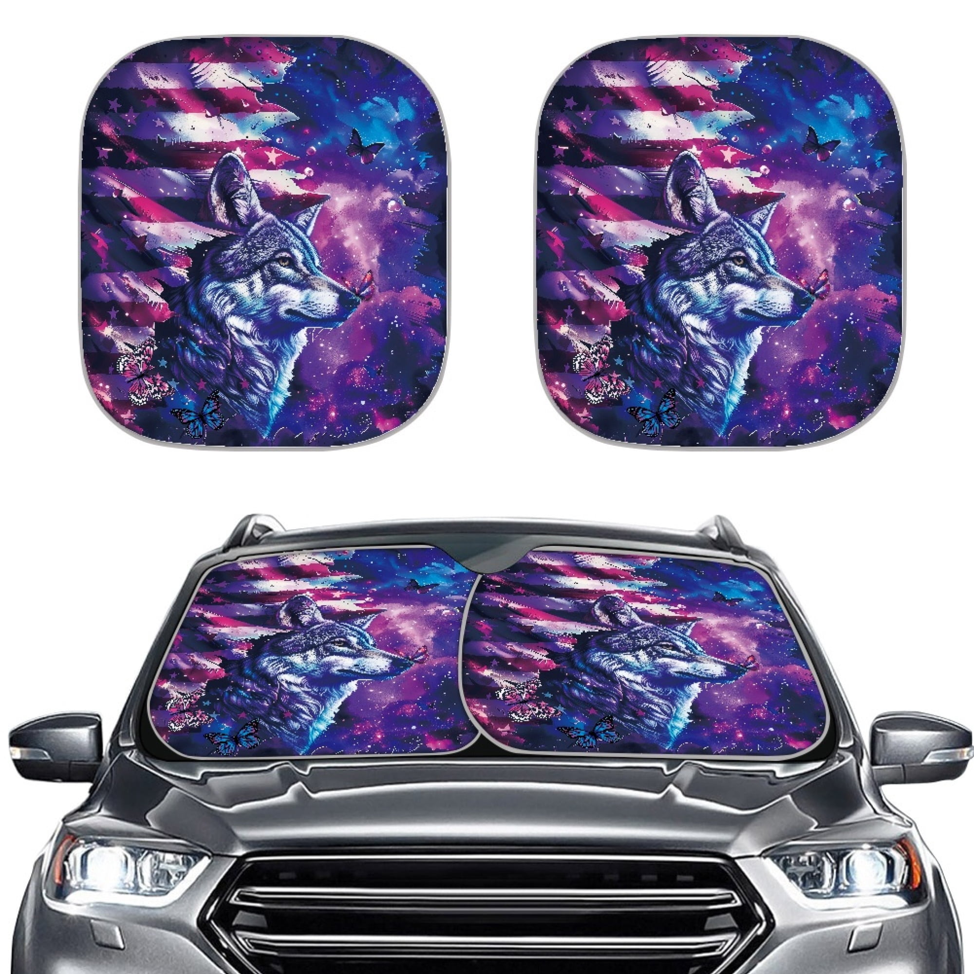 Pzuqiu Car Window Sun Shades with Galaxy Wolf Flag Design, Automotive ...