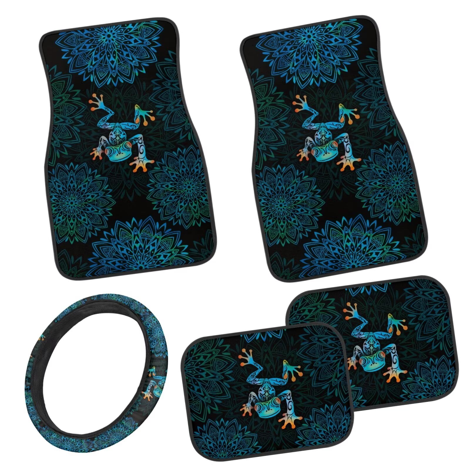 Pzuqiu Frog Mandala Car Floor Mats and Car Steering Wheel Cover Easy to ...