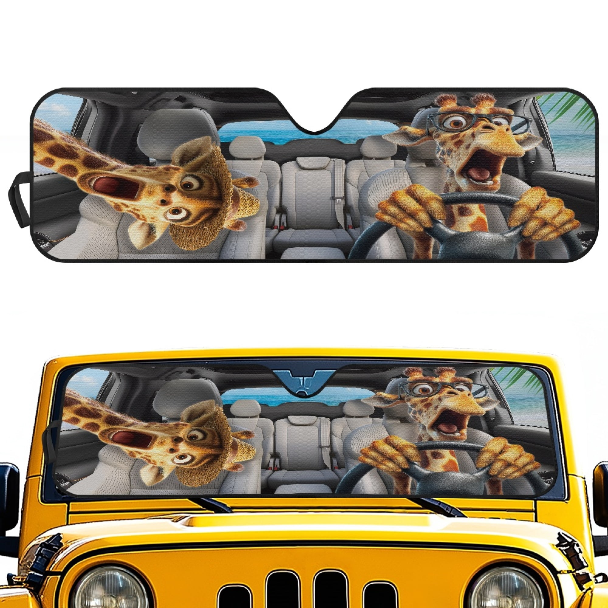 Pzuqiu Giraffe Driving Print Car Windshield Sun Shade, Polyester ...