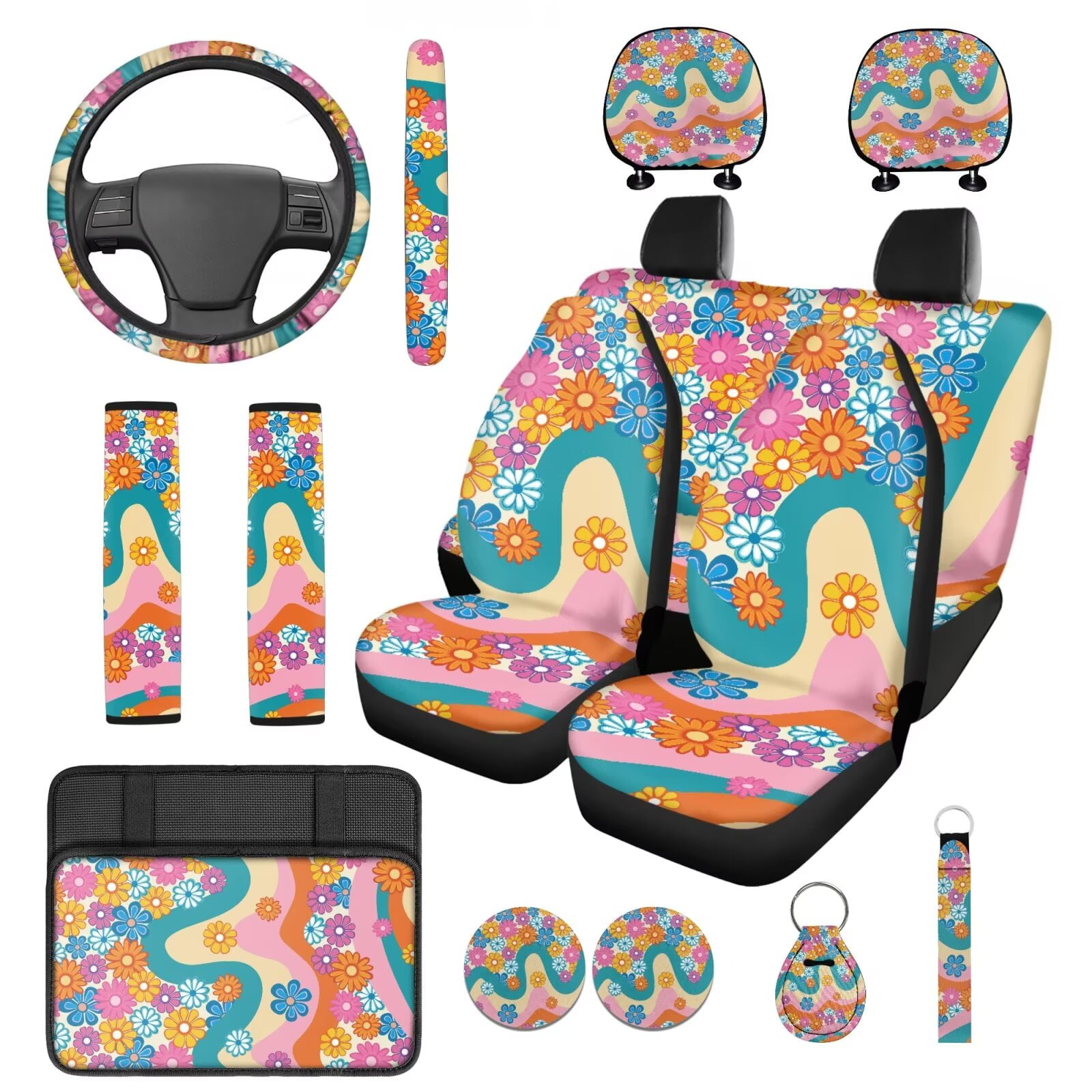 Pzuqiu Hippie Daisy Swirl Automobile Interior Sets Car Seat Covers Full ...
