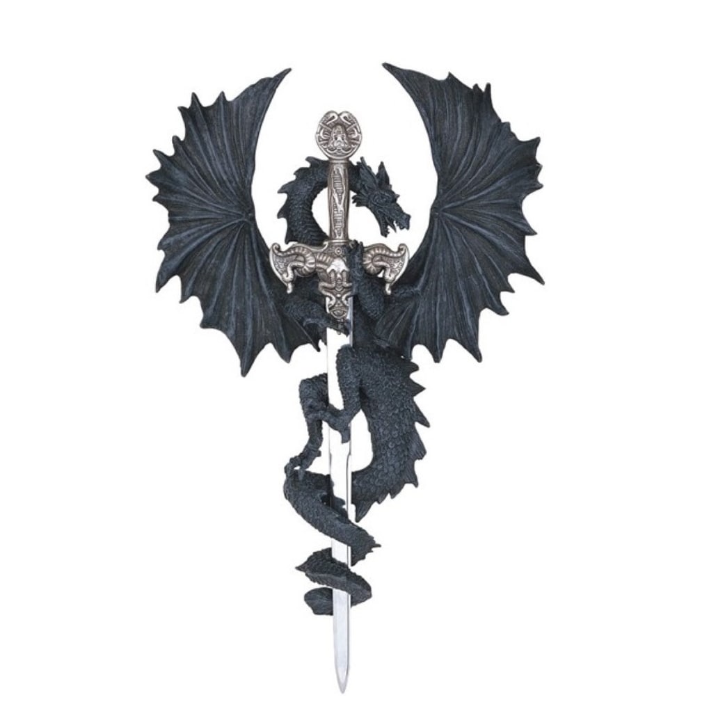 Q-Max 12"H Black Dragon with Sword Wall Plaque Décor Figurine - Walmart.com