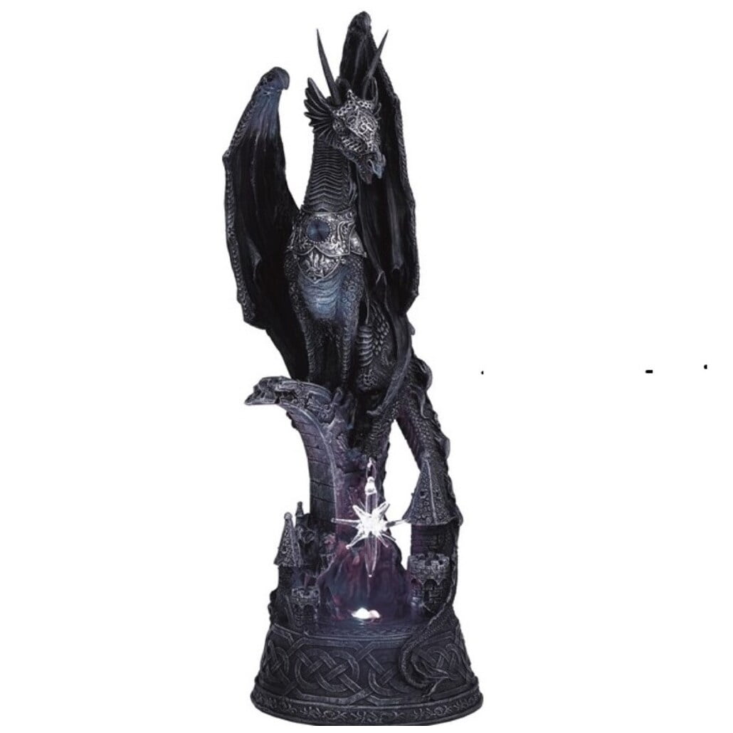 Q-Max 12"H LED Black Dragon Standing on Castle Statue Fantasy ...
