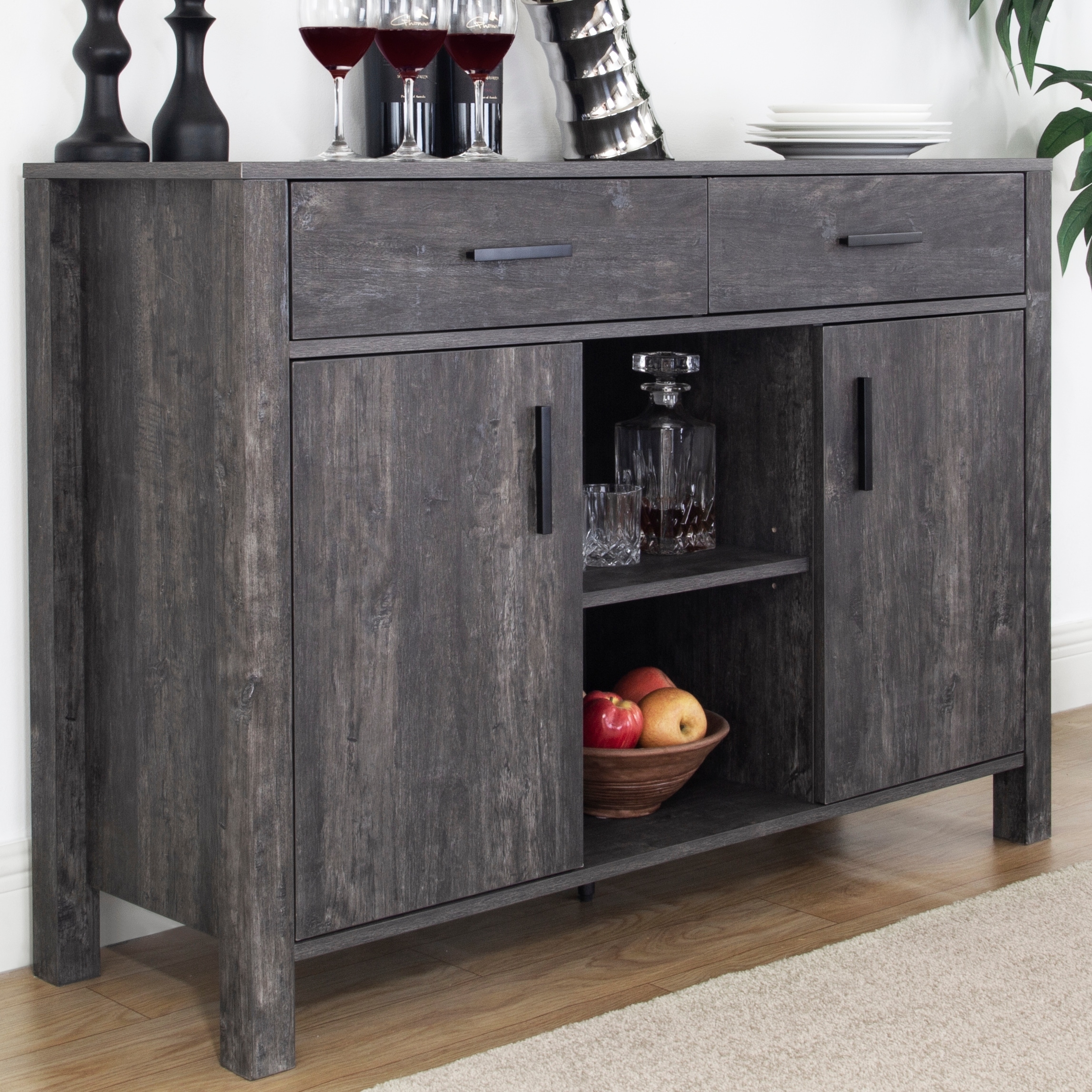 Q-Max 47"W Sideboard Storage Cabinet, Dining Server Cupboard Buffet ...