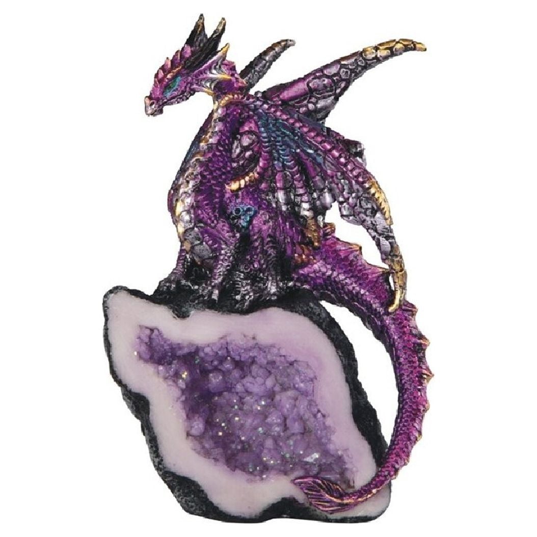 Q-Max 5.5"H Purple Dragon Guarding Crystal Cave Statue Fantasy ...