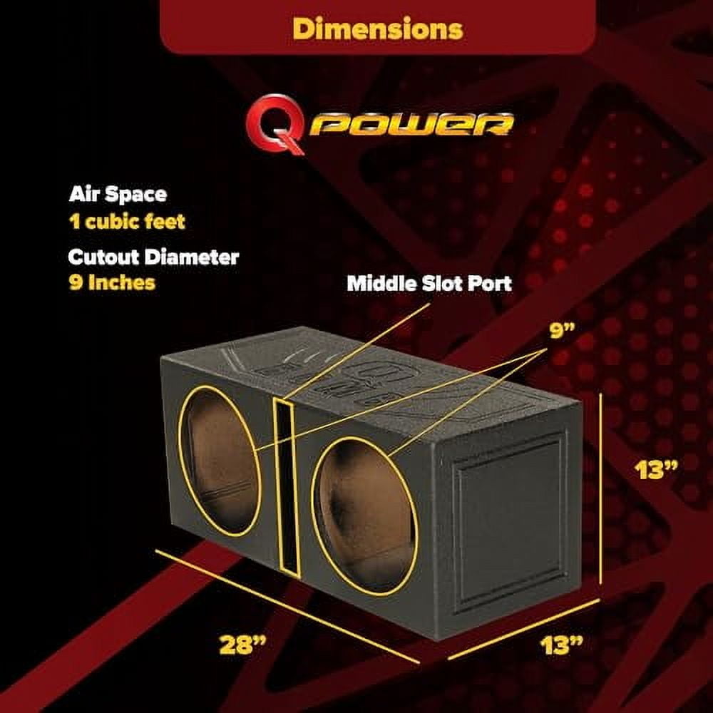 Q Power QBOMB10V Dual 10 Inch Vented Port Subwoofer Sub Box, 1 Cubic ...