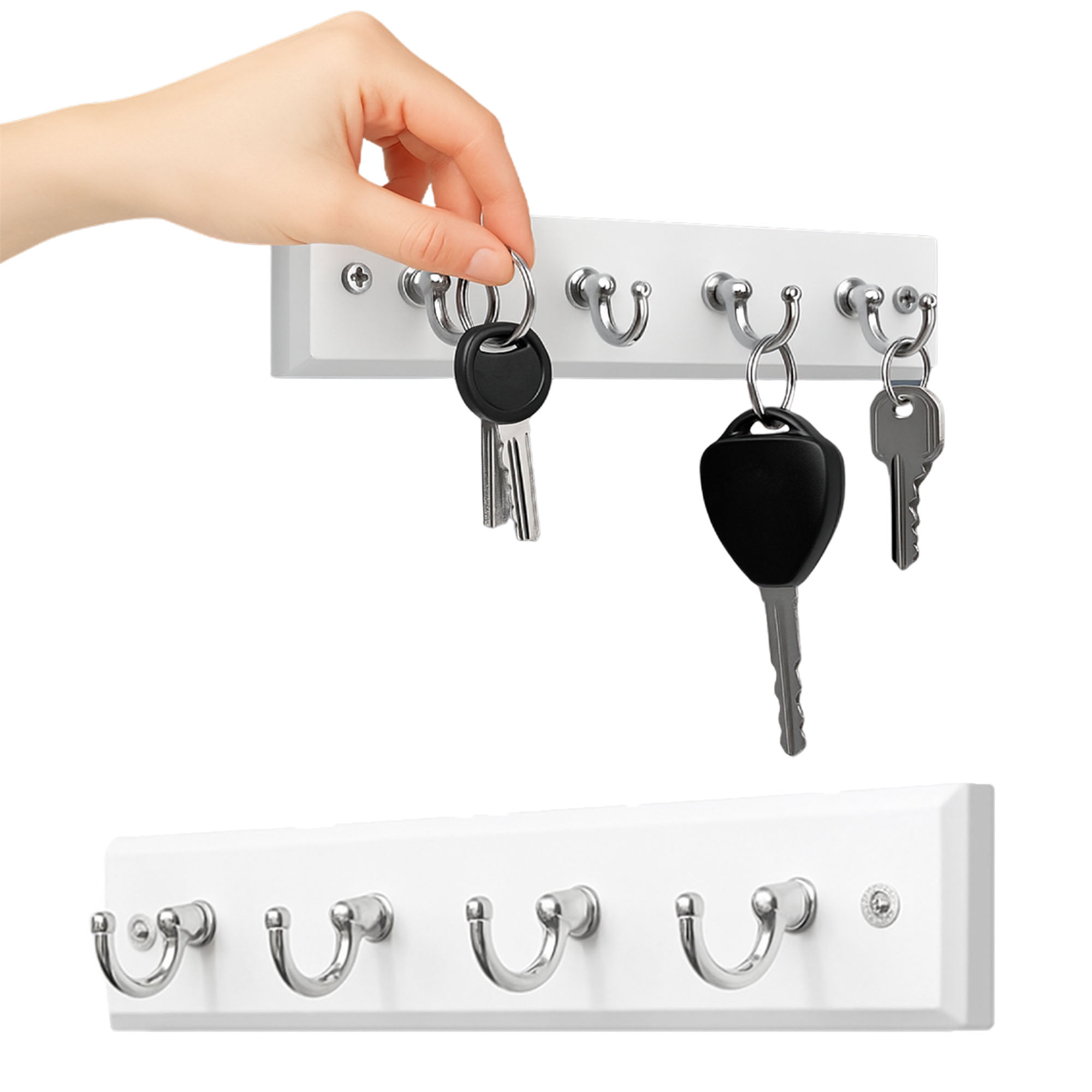 Q&Q BASICS 4 Hook Wall Mounted Key Rack Hanger Chain Storage Keys ...