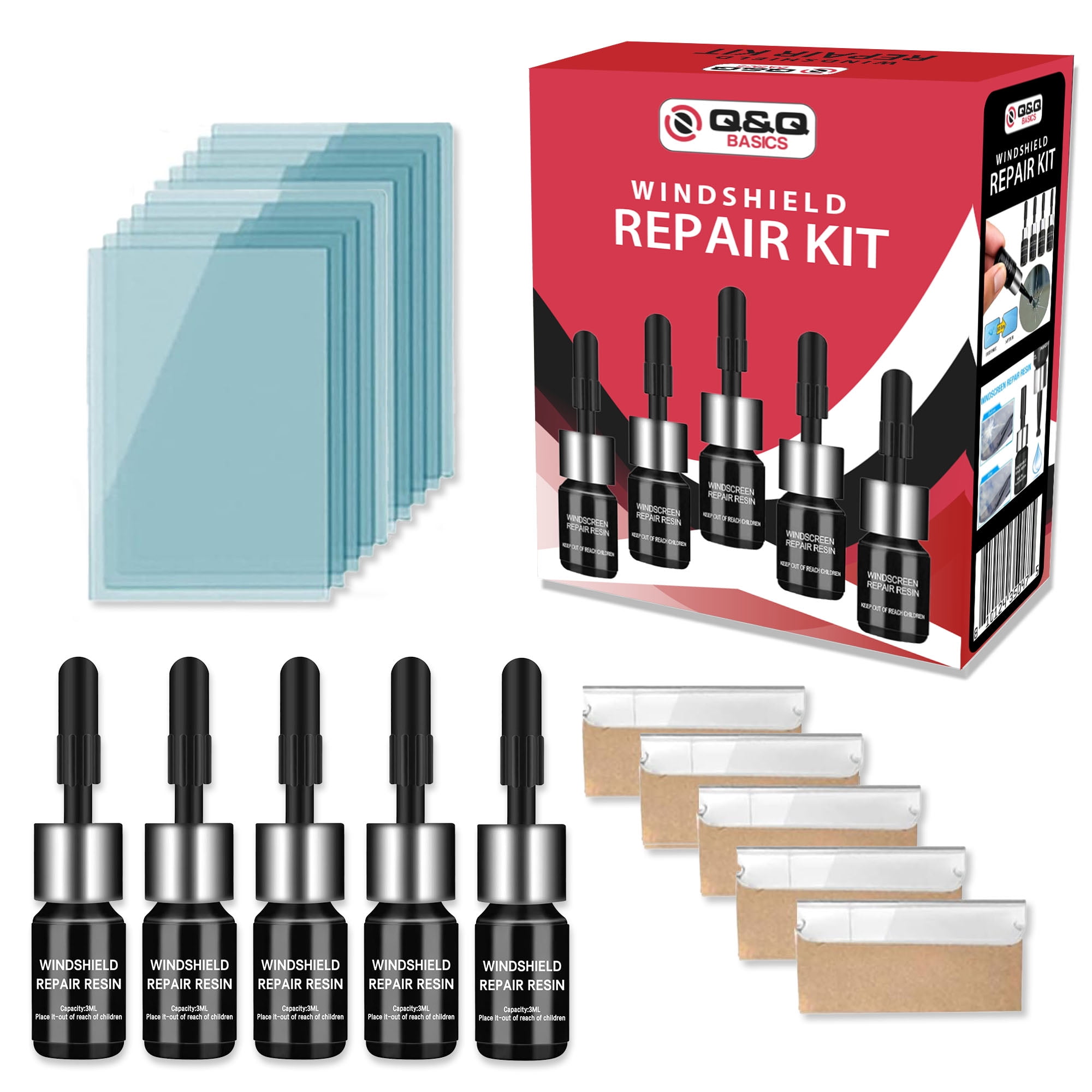 Q&Q BASICS® 5pc Car Windshield Glass Repair Kit Tools Fix Auto Car ...