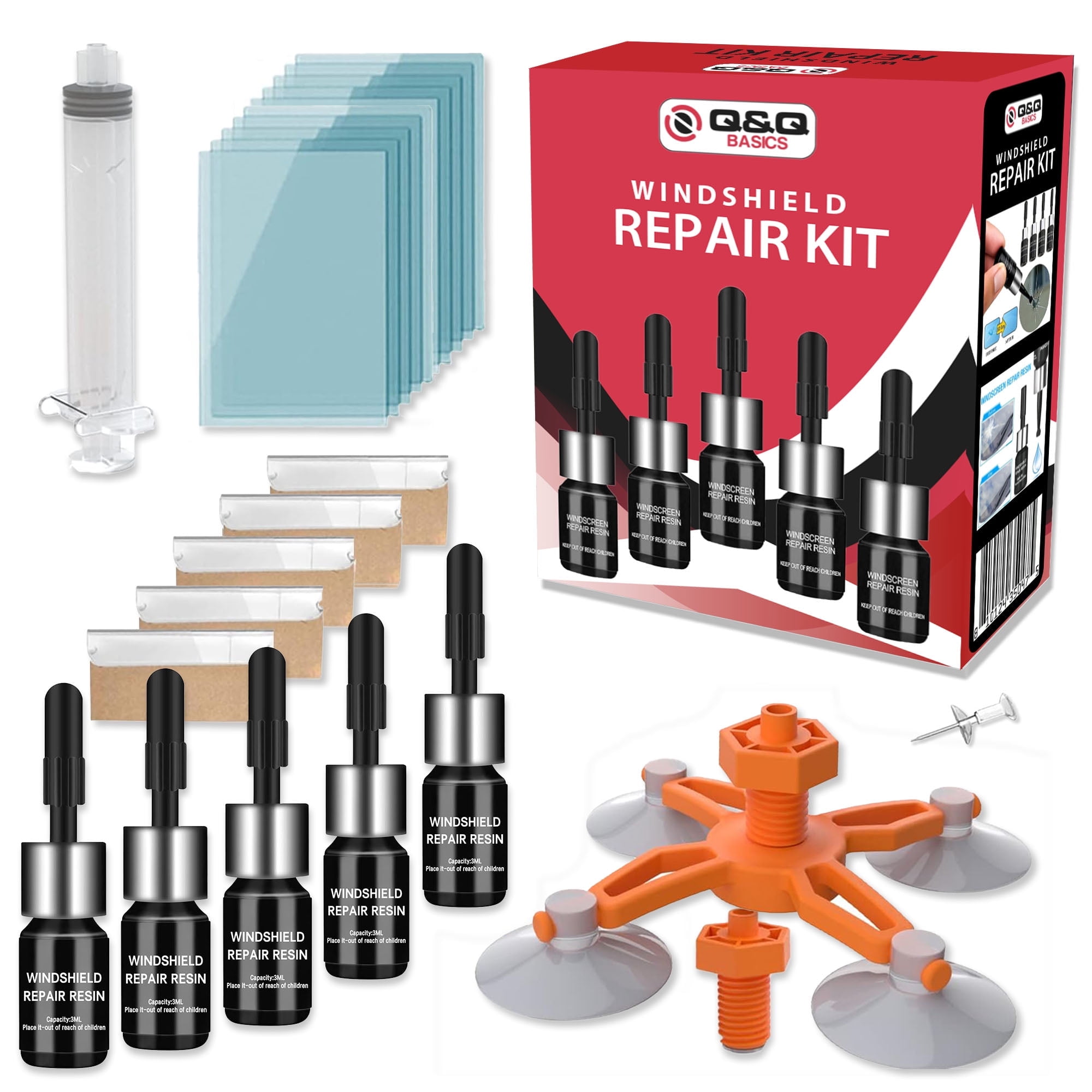 Q&Q BASICS® Windshield Crack Repair Kit with Nano Resin Liquid, 5pc Car ...