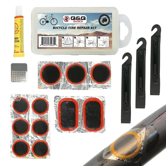 Q&Q BASICS 16pc Bike Tire Patch Repair Kit for Flat MTB, Road, BMX ...